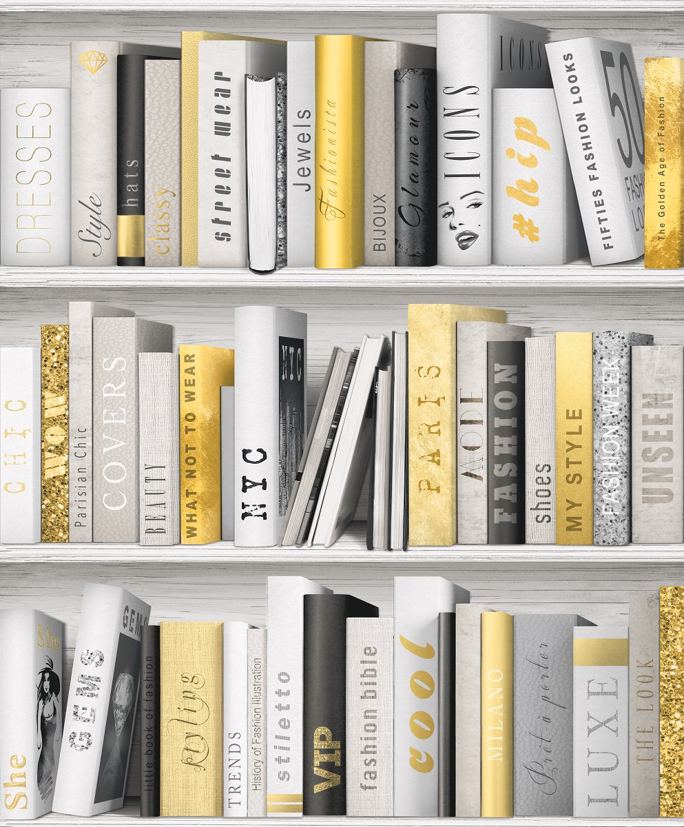 Muriva Fashion Library Bookshelf Gold Wallpaper 139503 - Intu-DIY ...
