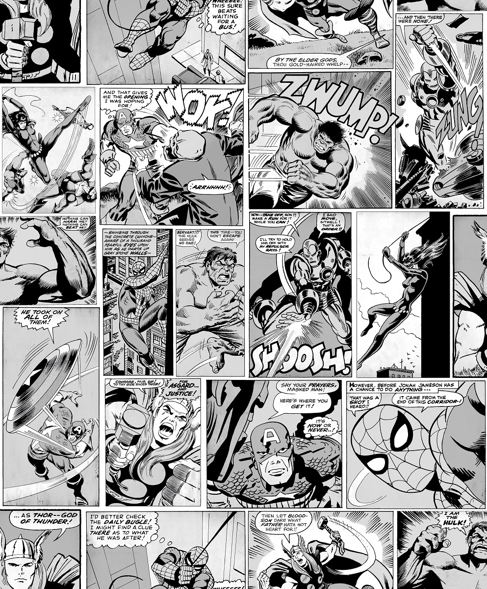 Muriva Marvel Comic Strip Black & White Wallpaper 159502 - Intu-DIY ...
