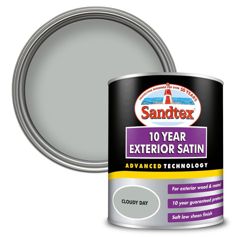 Sandtex 10 Year Exterior Satin Wood & Metal Paint 750ml Cloudy Day ...