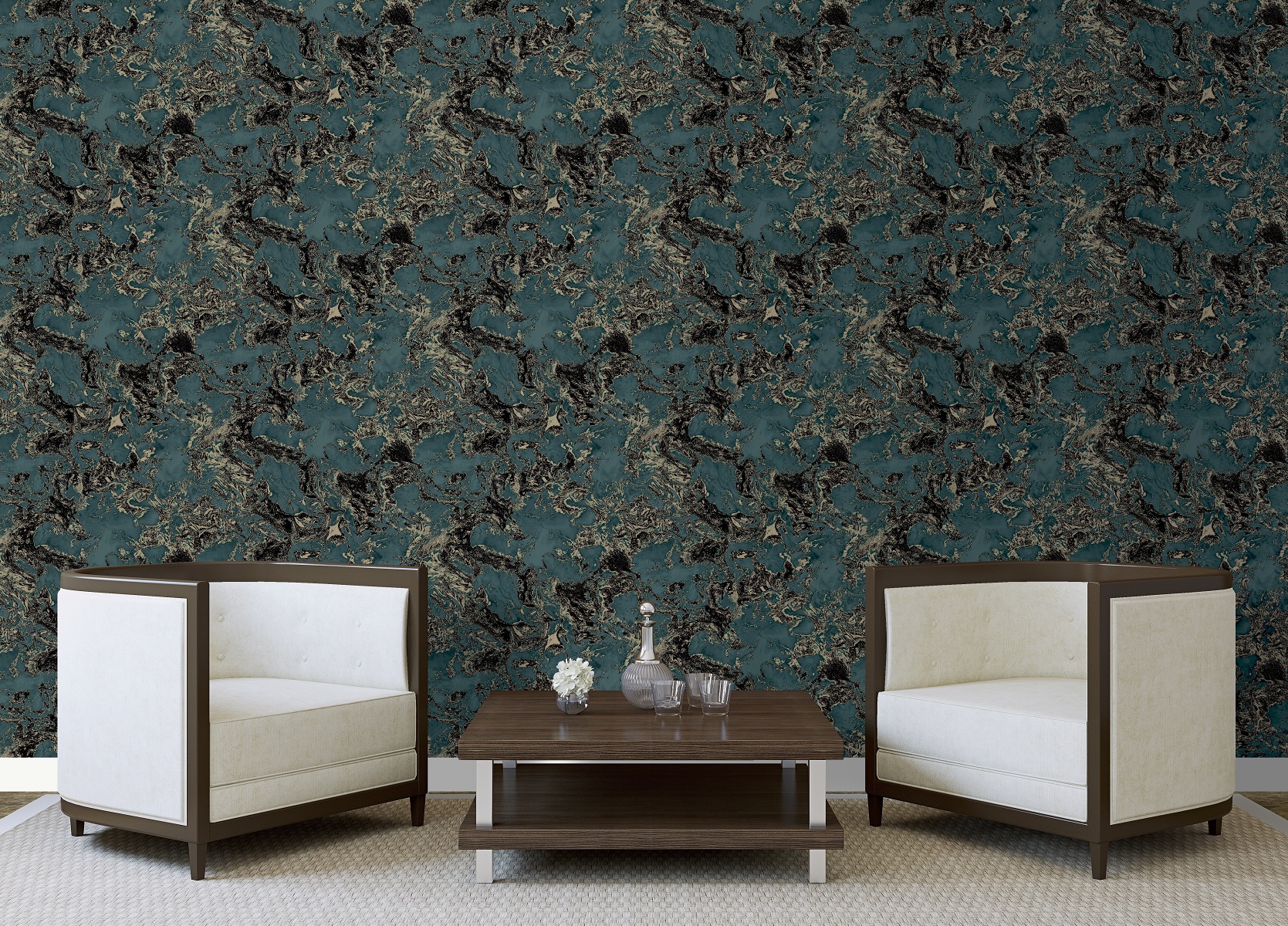 Debona Liquid Marble Teal & Gold Wallpaper - Intu-DIY - Wallpaper & Paint