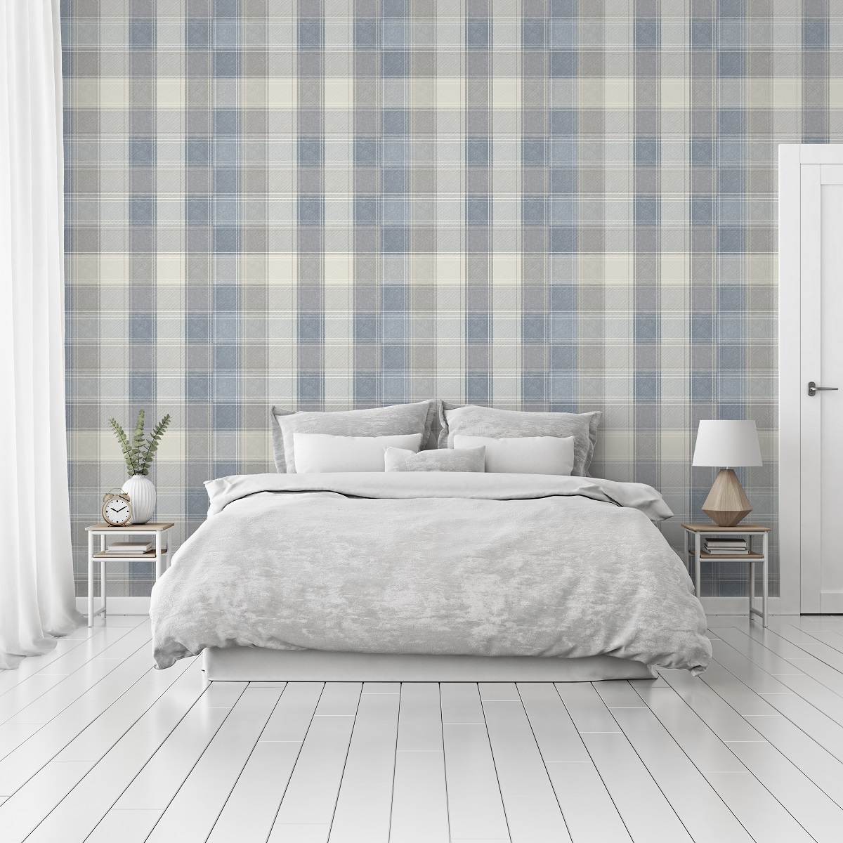 Arthouse Country Check Denim Wallpaper - Intu-DIY - Wallpaper & Paint