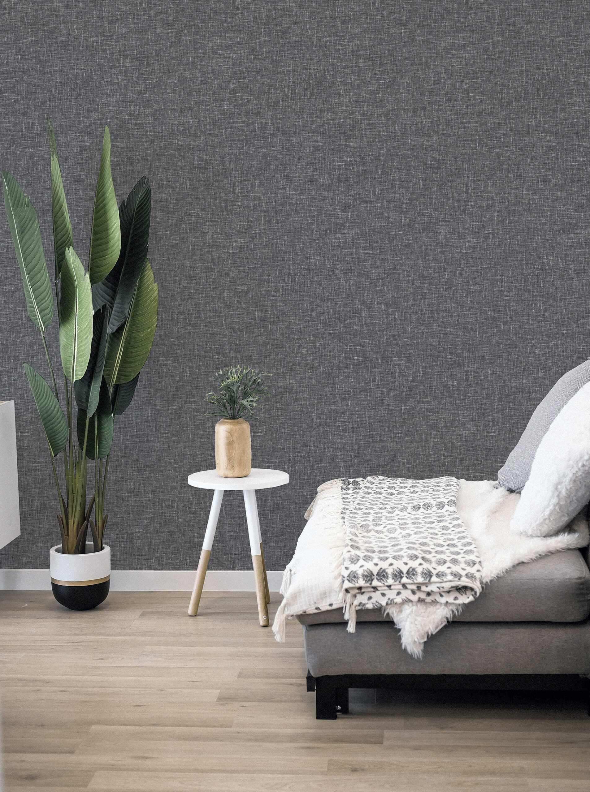 Arthouse Linen Texture Charcoal / Grey Wallpaper - Intu-DIY - Wallpaper ...