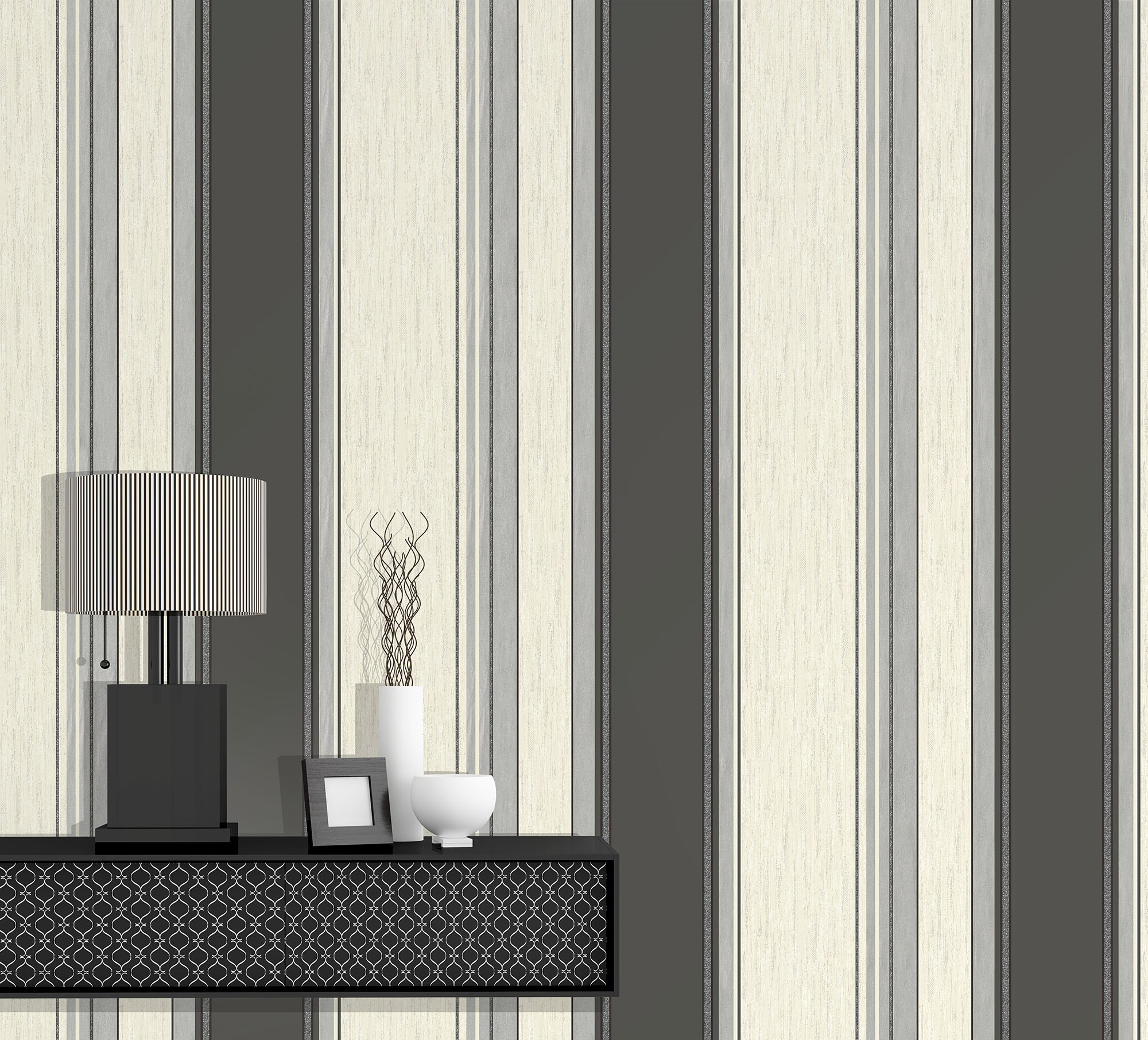 Crown Vymura Synergy Stripe Black & Silver Wallpaper - Intu-DIY ...