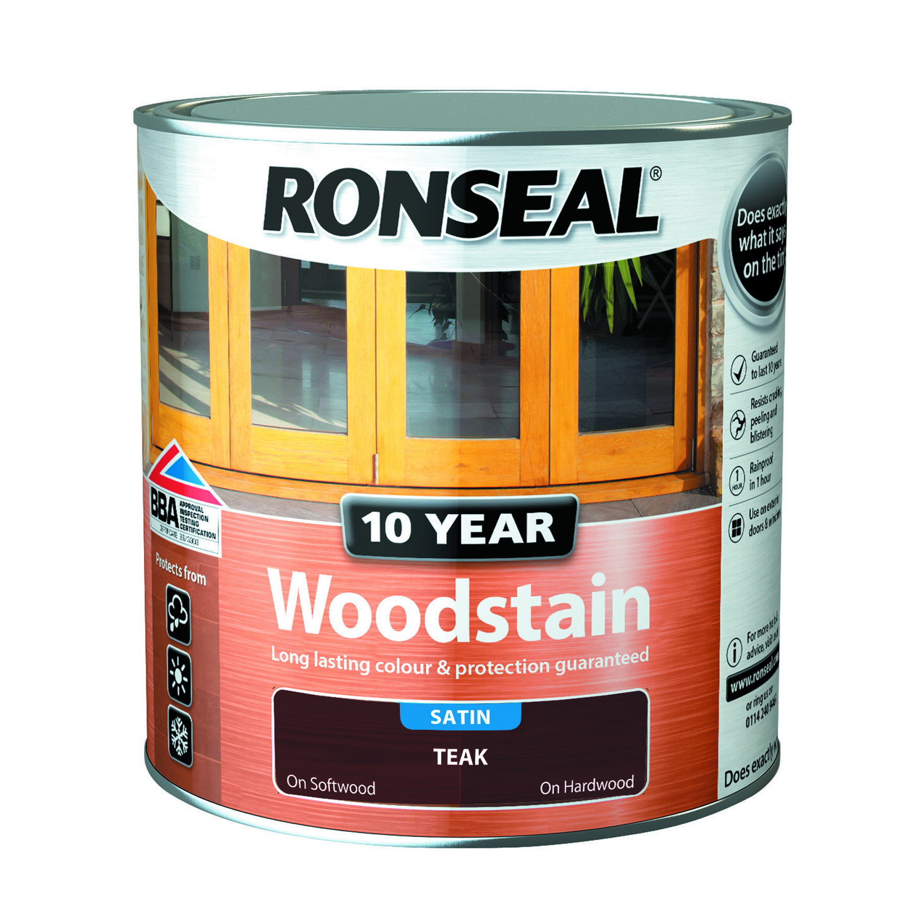 Ronseal 10 Year Woodstain Satin Natural 2.5L Teak - Intu-DIY ...