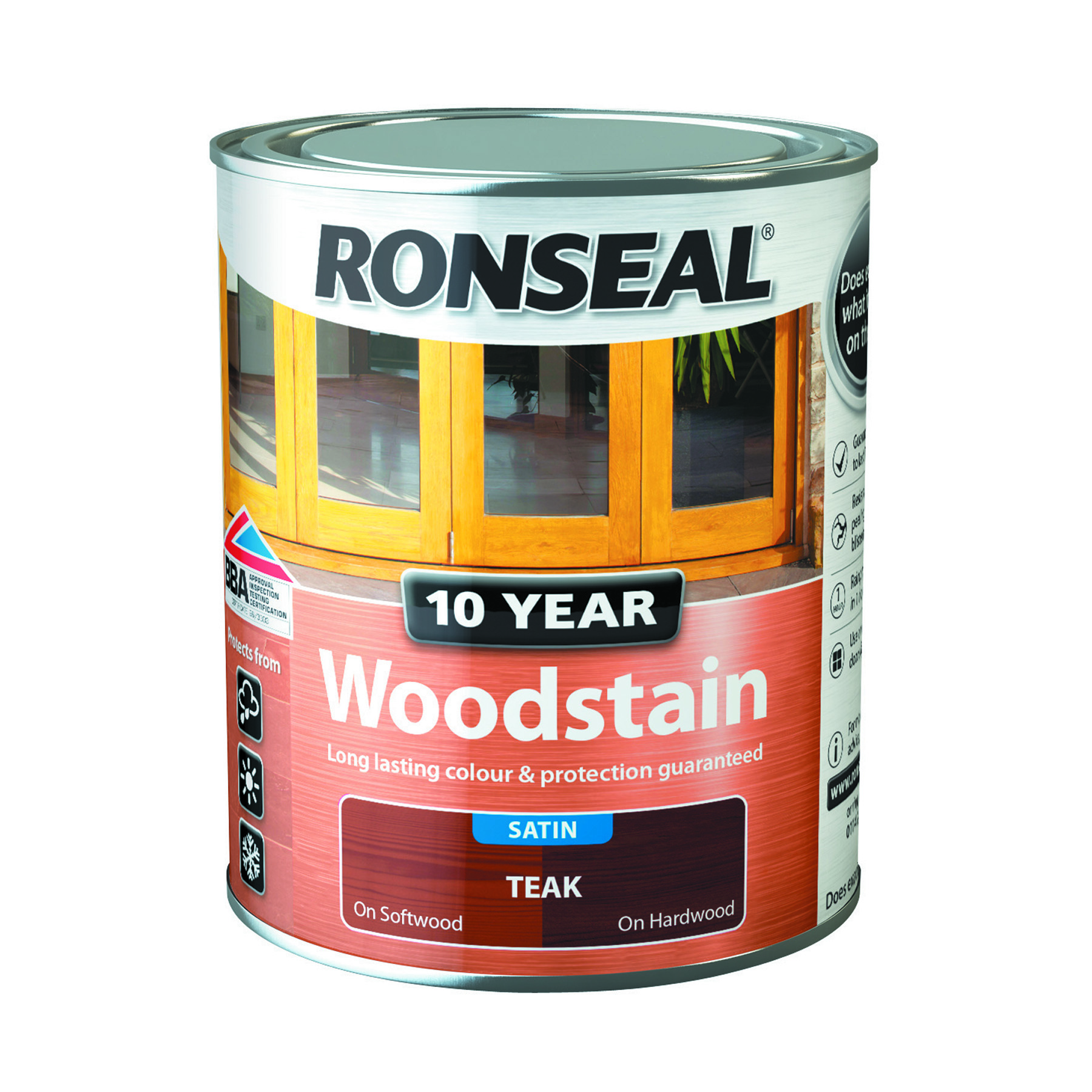 Ronseal 10 Year Woodstain Satin 750ml Teak - Intu-DIY - Wallpaper & Paint