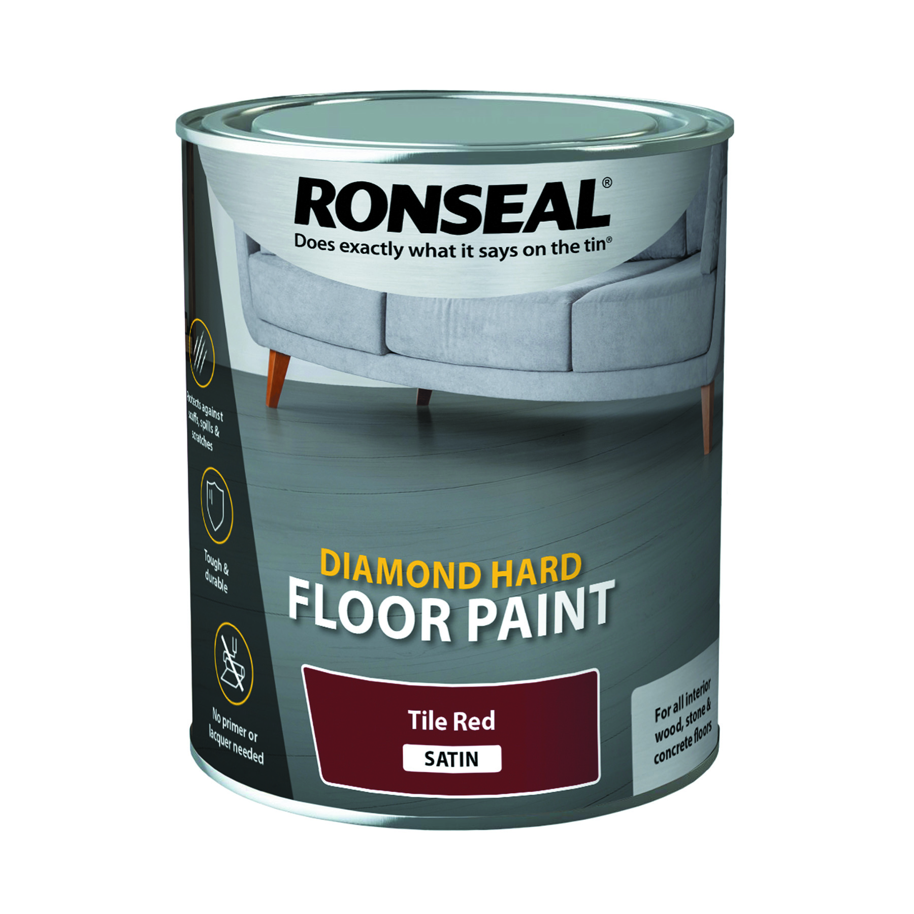 Ronseal Diamond Hard Floor Paint Satin 750ml Tile Red Intu DIY