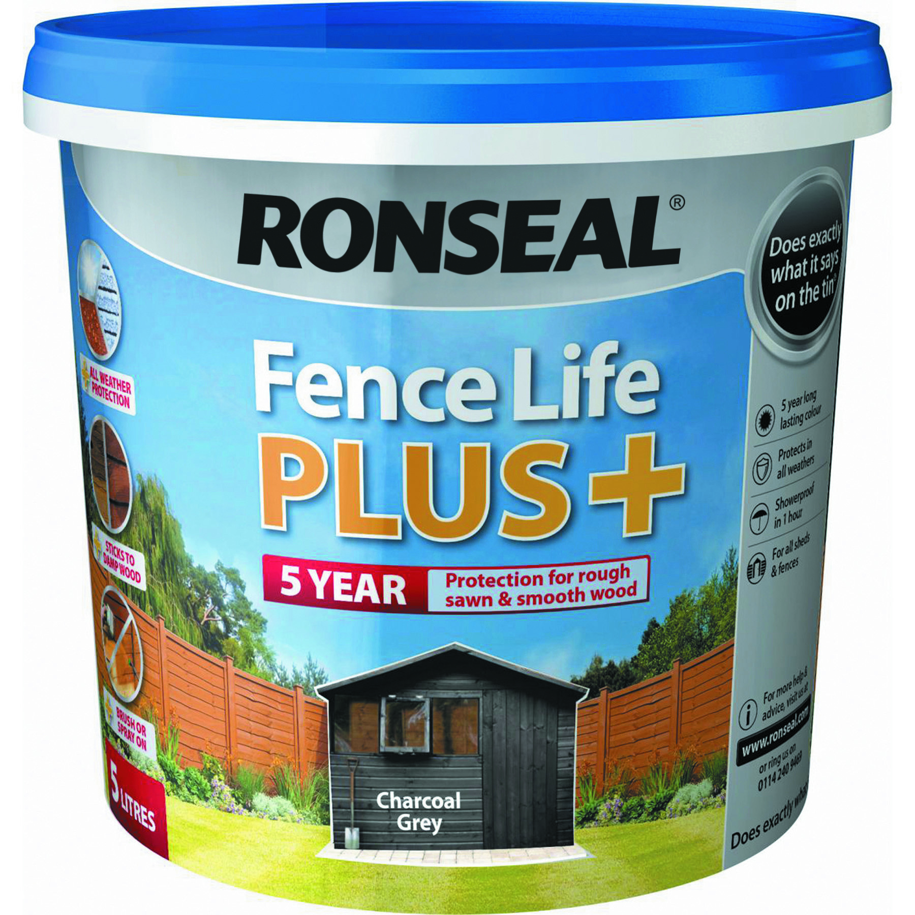 Ronseal Fence Life Plus Garden UV Potection Shed & Fence Paint 5L ...
