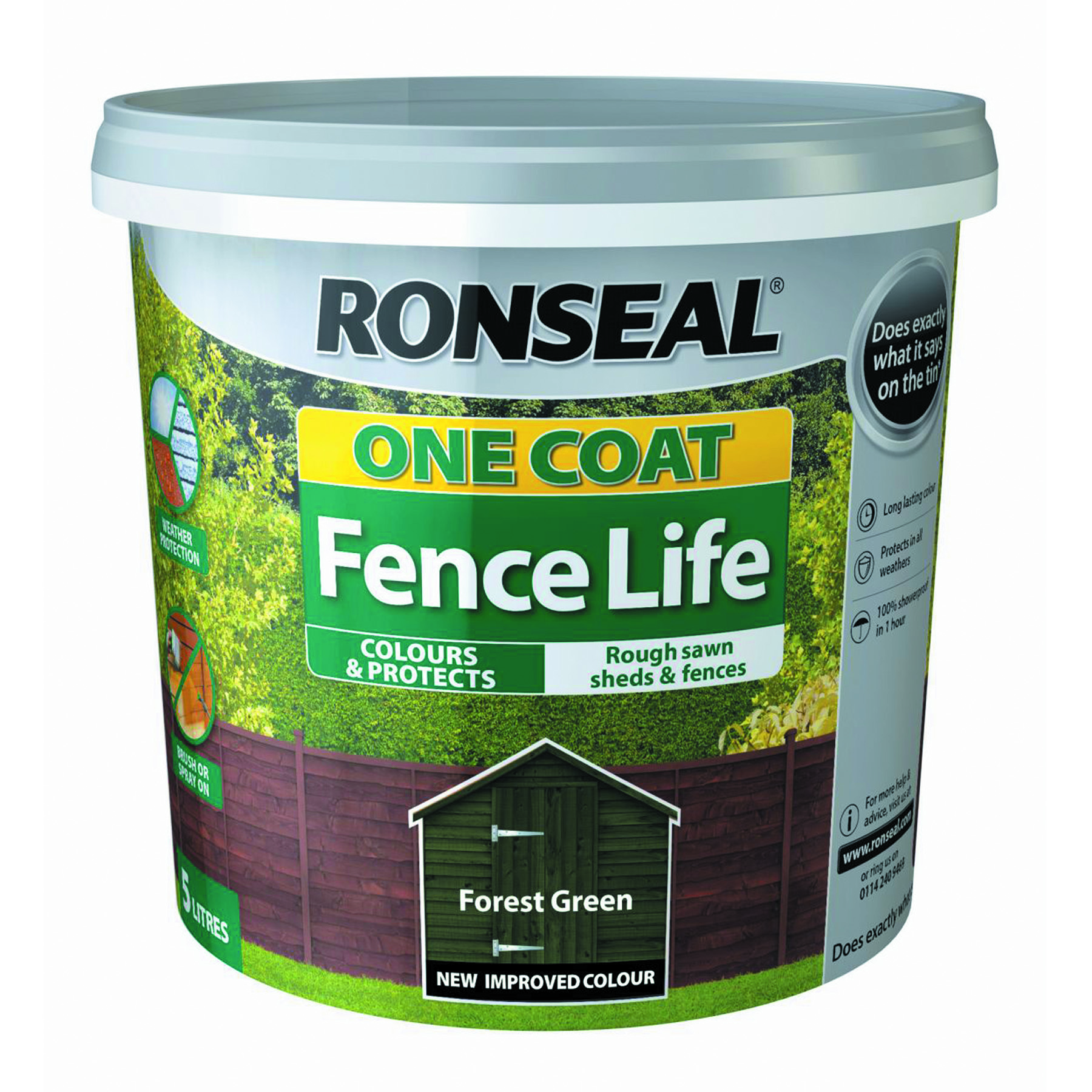 Ronseal One Coat Fence Life Shed & Fence Paint 5L Forest Green - Intu ...