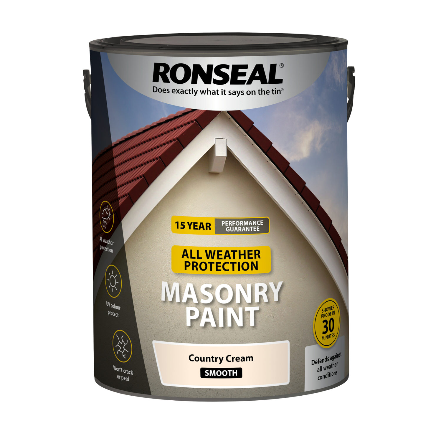 Ronseal All Weather UV Protection Smooth Masonry Paint 5L Country Cream ...