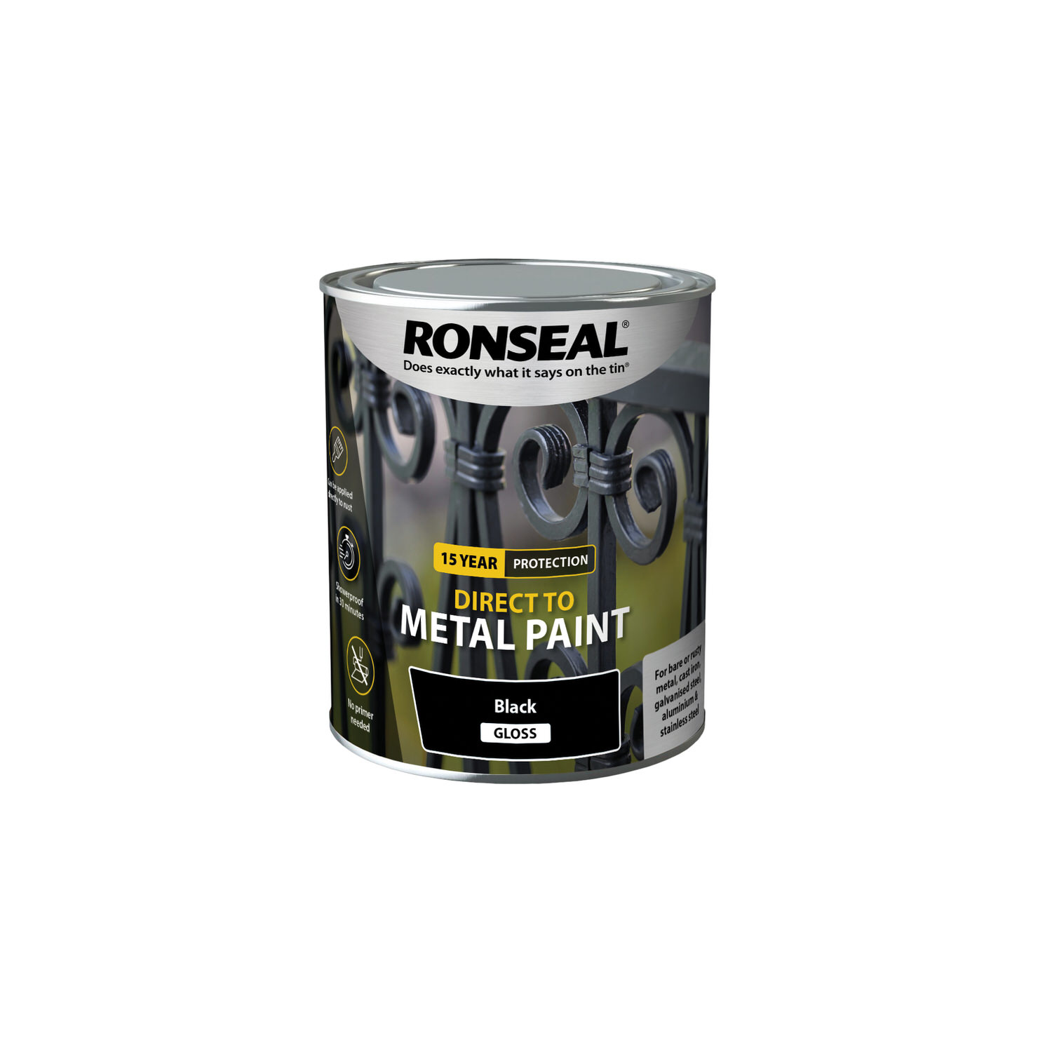 Ronseal Direct to Metal Paint Gloss 250ml Black - Intu-DIY - Wallpaper ...