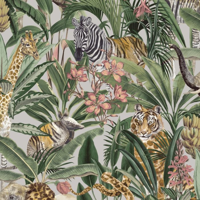 Holden Decor Safari Animal Fusion Grey/Silver Flat Surface Wallpaper ...