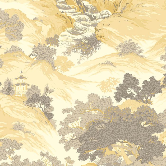 Crown Archives Oriental Landscape Yellow Flat Surface Spongeable ...