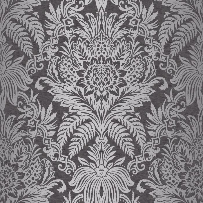Crown Signature Classic Damask Ebony Flat Surface Spongeable Wallpaper ...