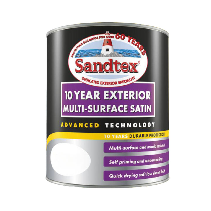 Sandtex 10 Year Multi Surface Satin Paint 750ml White - Intu-DIY ...